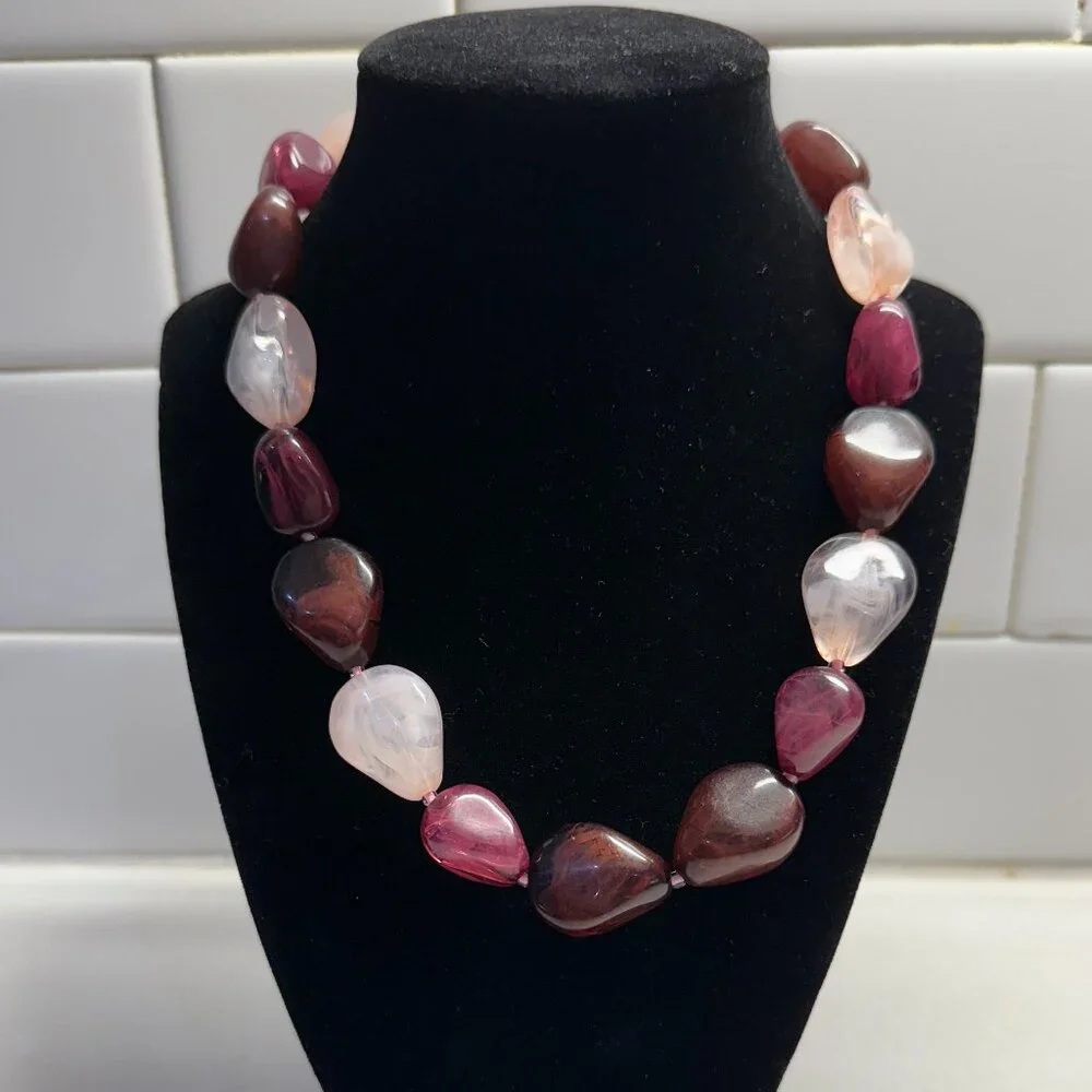 Jewelry | Mauve And Pink Chunky Acrylic Bead Necklace | Poshmark